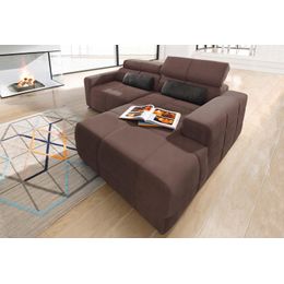 Ecksofa DOMO collection "BRANDON inkl. Kopfteilverstellung, 214x100x80 cm, L-Form", braun, B:214cm H:80cm T:175cm, Sofas, Ecksofa, Mit Kopfteilverstellung, auch in Leder und Cord, L-Form