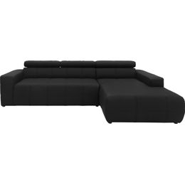 Ecksofa DOMO collection "BRANDON 289x177x80 cm, whlw. mit Sitztiefenverstellung, L-Form", schwarz, B:285cm H:80cm T:175cm, Luxus-Microfaser in Antikleder-Optik (100% Polyester);Luxus-Microfaser (100% Polyester);Kunstleder SOFTLUX, Sofas, Ecksofa, mit Kopfteilverstellung, wahlweise Sitztiefenverstellung, L-Form