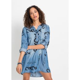 Midikleid bonprix, Damen, Gr. 42, N-Gr, blau denim bedruckt, Obermaterial: 100% Lyocell (TENCEL&trade;), oversize, Kleider Midikleid, f&uuml;r Fr&uuml;hjahr und Sommer, Jeanskleid, aus Lyocell (TENCEL&trade;)