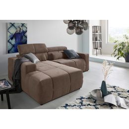 Ecksofa DOMO collection "BRANDON inkl. Kopfteilverstellung, 214x100x80 cm, L-Form", braun (coffee), B:214cm H:80cm T:175cm, 95% Polyester 5% Polyacryl, Sofas, Ecksofa, Mit Kopfteilverstellung, auch in Leder und Cord, L-Form