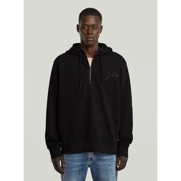 G-Star Raw Longpullover G-STAR "Script Half Zip Hoodie", Herren, Gr. M, dk schwarz, Obermaterial: 58% Baumwolle, 42% Polyester, Pullover Longpullover