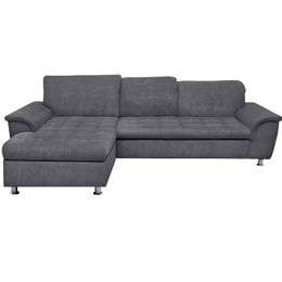 Ecksofa DOMO collection "FRANZI 278x162 cm, L-Form, bequem, belastbar bis 140 kg/Sitz", grau (dunkelgrau), Sofas, B/H/T: 278cm x 80cm x 162cm, Chenille, Recamiere links,mit Kopfteilverstellung, Flachgewebe (100% Polyester);Chenille (100% Polyester), Ecksofa, Chenille, dunkelgrau, B:278cm H:80cm T:162cm