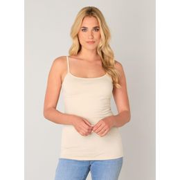 Spaghettitop Base Level "Yoshji", Damen, Gr. 36, beige (light beige), Jersey, Obermaterial: 94% Baumwolle, 6% Elasthan, k&ouml;rpernah h&uuml;ftlang, Rundhals, Tops, in cleaner Optik