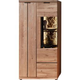 Vitrine Wohnconcept "Donna Vitrine, 75x148x42 (BxHxT)", wildeiche bianco, anthrazit, B:75cm H:148cm T:42cm, ABS-Kunststoff, Aluminium, Glas, Holzwerkstoff, Massivholz, Metall, Schr&auml;nke, Vitrine, Beleuchtung bestellbar, 2 t&uuml;rig, Softclose, Echtkork Absetzung