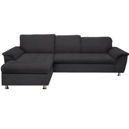 Ecksofa DOMO collection "FRANZI 278x162 cm, L-Form, bequem, belastbar bis 140 kg/Sitz", grau (graphite), Sofas, B/H/T: 278cm x 80cm x 162cm, Flachgewebe, Recamiere links,mit Kopfteilverstellung, Flachgewebe (100% Polyester);Chenille (100% Polyester), Ecksofa, Flachgewebe, graphite, B:278cm H:80cm T:162cm