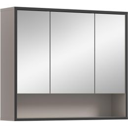 Spiegelschrank Welltime "LOCRI, H&ouml;he 68 cm, 3 Spiegelt&uuml;ren, 3 Einlegeb&ouml;den, 1 offenes Fach", schwarz (kaschmir, schwarz), B:80cm H:68cm T:19cm, Holzwerkstoff, Schr&auml;nke, Spiegelschrank, Badm&ouml;bel, Badschrank, Badhochschrank, Schrank, Bad, Badezimmer
