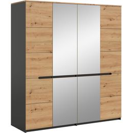 Kleiderschrank Home Affaire "REHAT, Breite 180 cm, 4 T&uuml;ren, 2 Kleiderstangen, 4 Ablageb&ouml;den", braun (eiche artisan, grau), B:180cm H:198cm T:59cm, Holzwerkstoff, Schr&auml;nke, Kleiderschrank, Schlafzimmerschrank, Schrank, Garderobenschrank, Garderobe