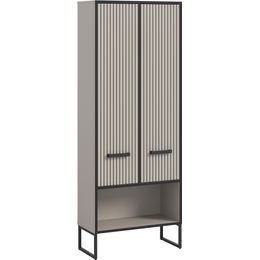 Hochschrank Welltime "LOCRI, H&ouml;he 159 cm, 2 T&uuml;ren, 6 Einlegeb&ouml;den, 1 offenes Fach", schwarz (kaschmir, schwarz), B:59cm H:159cm T:32cm, FSC-zertifizierter Holzwerkstoff, Schr&auml;nke, Hochschrank, variable Einlegeb&ouml;den, modernes Design, Badschrank, Bad