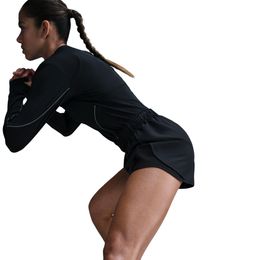 Laufshorts Nike "W NK TEMPO DF MR 3" SHORT", Damen, Gr. L, N-Gr, schwarz, schwarz, schwarz, reflective silv, Obermaterial: 100% Polyester, Hosen, f&uuml;r sportliche Aktivit&auml;ten und Lauftraining