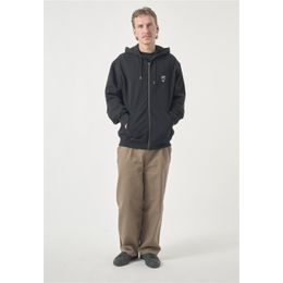 Kapuzensweatshirt Cleptomanicx "Sketchu Gull Zip", Herren, Gr. L, schwarz, 100% Baumwolle, bedruckt, normal, ohne Ausschnitt, Sweatshirts, mit gro&szlig;em Backprint