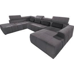 Wohnlandschaft DOMO collection "BRANDON belastbar bis 140 kg/Sitz, 359x228 cm, U-Form", grau (dunkelgrau), Sofas, B/H/T: 359cm x 80cm x 228cm, Luxus-Microfaser, Recamiere rechts,mit Sitztiefenverstellung, Kunstleder SOFTLUX;Luxus-Microfaser in Antikleder-Optik (100% Polyester);Luxus-Microfaser (100% Polyester), Antiklederoptik, Wohnlandschaft, mit Sitztiefenverstellung, Luxus-Microfaser, dunkelgra
