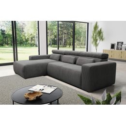 Ecksofa DOMO collection "BRANDON 289x177x80 cm, whlw. mit Sitztiefenverstellung, L-Form", grau, B:285cm H:80cm T:175cm, Luxus-Microfaser in Antikleder-Optik (100% Polyester);Luxus-Microfaser (100% Polyester);Kunstleder SOFTLUX, Sofas, Ecksofa, mit Sitztiefenverstellung, Cord, grau
