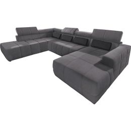 Wohnlandschaft DOMO collection "BRANDON belastbar bis 140 kg/Sitz, 359x228 cm, U-Form", grau (dunkelgrau), Sofas, B/H/T: 359cm x 80cm x 228cm, Luxus-Microfaser, Recamiere rechts, ohne Sitztiefenverstellung, Kunstleder SOFTLUX;Luxus-Microfaser in Antikleder-Optik (100% Polyester);Luxus-Microfaser (100% Polyester), Antiklederoptik, Wohnlandschaft, ohne Sitztiefenverstellung, Luxus-Microfaser, dunkel