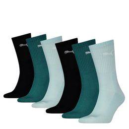 Socken Puma "Puma UNISEX CREW SOCK 6P ECOM", Herren, Gr. 43-46, fresh water, emerald, schwarz, Baumwollmischung, Socken Socken, Cat-Logo, Frottee-Sohle, Ripp-B&uuml;ndchen