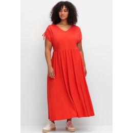 Jerseykleid sheego "Jerseykleid", Damen, Gr. 56, Normalgr&ouml;&szlig;en, rot, 50% Baumwolle, 50% Modal, unifarben, lang, V-Ausschnitt, Kleider Jerseykleid