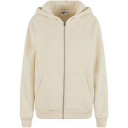 Cardigan Urban Classics "Urban Classics Ladies Fluffy Zip Cardigan", Damen, Gr. 4XL, sandwei&szlig;, 70% Baumwolle, 30% Polyester, unifarben, normal, ohne Ausschnitt, Strickjacken