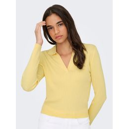 Polokragenpullover Only "ONLKAYA LS POLO PULLOVER EX KNT", Damen, Gr. XL, double cream, Strick, Obermaterial: 70% Viskose, 30% Nylon, unifarben, regular fit normal, V-Ausschnitt, Pullover, Rippstrick