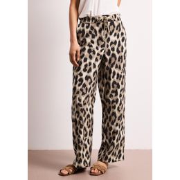 Stoffhose Street One, Damen, Gr. 34, L&auml;nge 30, timeless beige, Stoff, 86% Viskose, 14% Nylon, loose fit lang, Hosen Stoffhose, mit Leo-Print
