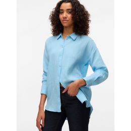 V&eacute;ro Moda Hemdbluse VERO MODA "VMNATALI", Damen, Gr. S, blau (airy blau), Web, Obermaterial: 100% Baumwolle, unifarben, loose fit, Blusen Hemdbluse