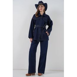 Denim-Set mit jacke mit taschen und geraden hosen