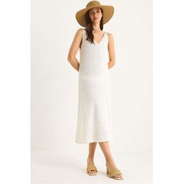 Strukturiertes V-Ausschnitt Midi-Strickkleid mit R&uuml;ckenprint