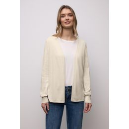 Cardigan Street One, Damen, Gr. 44, cream wei&szlig; melange, Stoff, 60% Viskose, 40% Baumwolle, unifarben, comfort fit normal, V-Ausschnitt, B&uuml;ndchen, Strickjacken, mit Strick-Detail