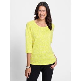 Print-Shirt Inspirationen "Shirt", Damen, Gr. 44, gr&uuml;n (wei&szlig;, limone, bedruckt), 50% Baumwolle, 50% Modal, bedruckt, gemustert, mehrfarbig, Rundhals, Shirts