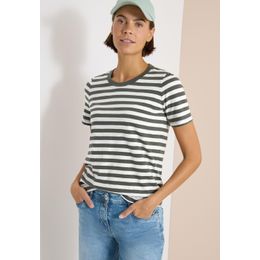 T-Shirt Cecil, Damen, Gr. XXL (46), khaki, Web, 100% Baumwolle, gestreift, comfort fit normal, Rundhals, abgesteppt, Shirts T-Shirt, aus reiner Baumwolle