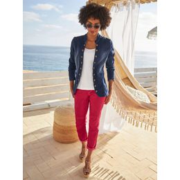 Jeansblazer Heine "Jeans-Blazer", Damen, Gr. 38, blau (dunkelblau, stone, washed), 95% Baumwolle, 3% Polyester, 2% Elasthan, Blazer