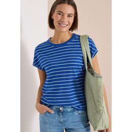 Rundhalsshirt Cecil, Damen, Gr. XL (44), surf blau, Web, 50% Baumwolle, 50% Modal, gestreift, comfort fit normal, Rundhals, abgesteppt, Shirts Rundhalsshirt, im Streifendesign