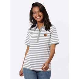 Poloshirt Casual Looks "Poloshirt", Damen, Gr. 52, grau (hellgrau, wei&szlig;, geringelt), 50% Baumwolle, 50% Modal, gemustert, gestreift, mehrfarbig, Shirts