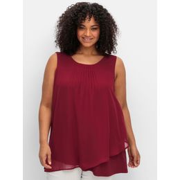 Longtop sheego, Damen, Gr. 44, rot (rubinrot), 100% Polyester, R&uuml;ckenteil:5% Elasthan, 95% Viskose, unifarben, Rundhals, Tops
