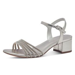 Sandalette Tamaris, Damen, Gr. 37, grau (metallicgrau), Lederimitat, Textil, festlich, Schuhe Sandalette, Blockabsatz, Festtagsschuh, Abendschuh mit funkelnden Schmucksteinen