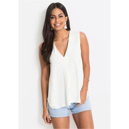 Shirttop bonprix, Damen, Gr. 36/38 (S), wollwei&szlig;, Jersey, Obermaterial: 95% Viskose, 5% Elasthan, unifarben, bequem h&uuml;ftbedeckend, V-Ausschnitt, Tops Shirttop, bequeme Passform, aus Viskose-Mix, V-Ausschnitt