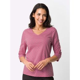3/4-Arm-Shirt "Freizeitshirt", Damen, Gr. 44, pink (pink, ros&eacute;), 100% Baumwolle, gemustert, mehrfarbig, V-Ausschnitt, Shirts 3/4-Arm-Shirt