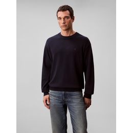 Strickpullover Calvin Klein Jeans "LS EZ COTTON CREWNK SWEATER 12GG", Herren, Gr. L, schwarz sapphire, Strick, Obermaterial: 100% Baumwolle, l&auml;ssig geschnitten normal, Rundhals, angeschnitten Rippb&uuml;ndchen, Pullover Strickpullover, Mit Rundhalsausschnitt