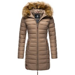 Steppmantel Marikoo "Rose-Stepp", Damen, Gr. M (38), grau (taupe), Oberstoff: 100% Nylon. Futter: 100% Polyester. Wattierung: 100% Polyester. &Auml;rmelfutter: 100% Polyester. Kunstpelz: 90% Polyacryl, 10% Polyester, figurbetont Po-bedeckend, &Auml;rmel ohne &Auml;rmelschlitz normaler Saum, M&auml;ntel Steppmantel, zeitloser Winterparka mit gro&szlig;er Kunstfellkapuze
