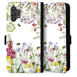 DeinDesign Galaxy A32 5G Handy Klapph&uuml;lle Handyh&uuml;lle aus Kunst Leder schwarz Flip Case Nature Flowers Meadow Sideflip mit langer Lasche