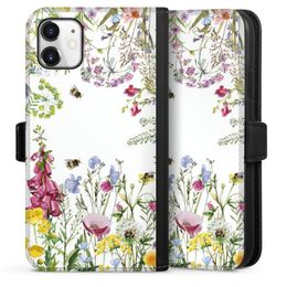 DeinDesign iPhone 11 Handy Klapph&uuml;lle Handyh&uuml;lle aus Kunst Leder schwarz Flip Case Meadow Nature Flowers Sideflip mit Lasche