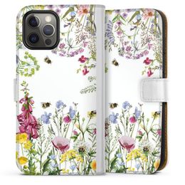 DeinDesign iPhone 12 Pro Max Handy Klapph&uuml;lle Handyh&uuml;lle aus Kunst Leder wei&szlig; Flip Case Meadow Nature Flowers Sideflip mit Lasche