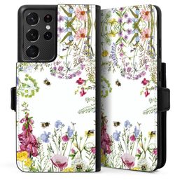 DeinDesign Galaxy S21 Ultra 5G Handy Klapph&uuml;lle Handyh&uuml;lle aus Kunst Leder schwarz Flip Case Meadow Nature Flowers Sideflip mit Lasche