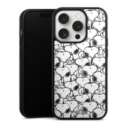 DeinDesign iPhone 15 Pro Handy Gallery Case Handyh&uuml;lle 9H Geh&auml;rtetes Glas R&uuml;ckseite H&uuml;lle Peanuts Snoopy Muster Gallery Case