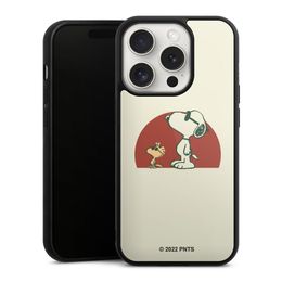 DeinDesign iPhone 15 Pro Handy Gallery Case Handyh&uuml;lle 9H Geh&auml;rtetes Glas R&uuml;ckseite H&uuml;lle Snoopy Official Licensed Product Kindheit Gallery Case