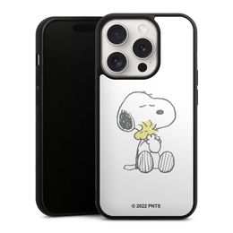 DeinDesign iPhone 15 Pro Handy Gallery Case Handyh&uuml;lle 9H Geh&auml;rtetes Glas R&uuml;ckseite H&uuml;lle Snoopy Love Peanuts Gallery Case