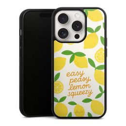 DeinDesign iPhone 15 Pro Handy Gallery Case Handyh&uuml;lle 9H Geh&auml;rtetes Glas R&uuml;ckseite H&uuml;lle Lemon Statement Spruch Gallery Case