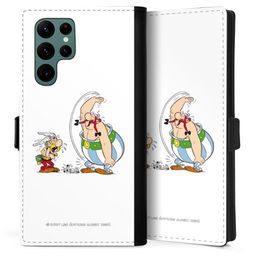 DeinDesign Galaxy S22 Ultra Handy Klapph&uuml;lle Handyh&uuml;lle aus Kunst Leder schwarz Flip Case Obelix Official Licensed Product Asterix Sideflip mit langer Lasche
