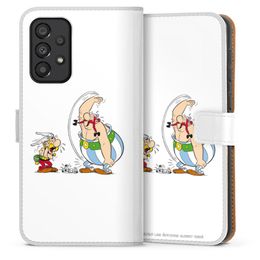 DeinDesign Galaxy A33 5G Handy Klapph&uuml;lle Handyh&uuml;lle aus Kunst Leder wei&szlig; Flip Case Obelix Official Licensed Product Asterix Sideflip mit Lasche