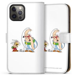DeinDesign iPhone 12 Pro Max Handy Klapph&uuml;lle Handyh&uuml;lle aus Kunst Leder wei&szlig; Flip Case Obelix Official Licensed Product Asterix Sideflip mit Lasche
