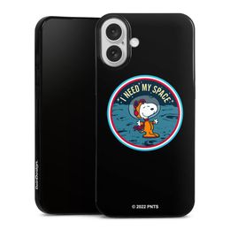 DeinDesign iPhone 16 Plus Handy Slim Case extra d&uuml;nn Silikon Handyh&uuml;lle schwarz H&uuml;lle Peanuts Weltall Snoopy Silikon Slim Case