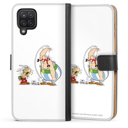 DeinDesign Galaxy A12 Handy Klapph&uuml;lle Handyh&uuml;lle aus Kunst Leder schwarz Flip Case Official Licensed Product Obelix Asterix Sideflip mit langer Lasche